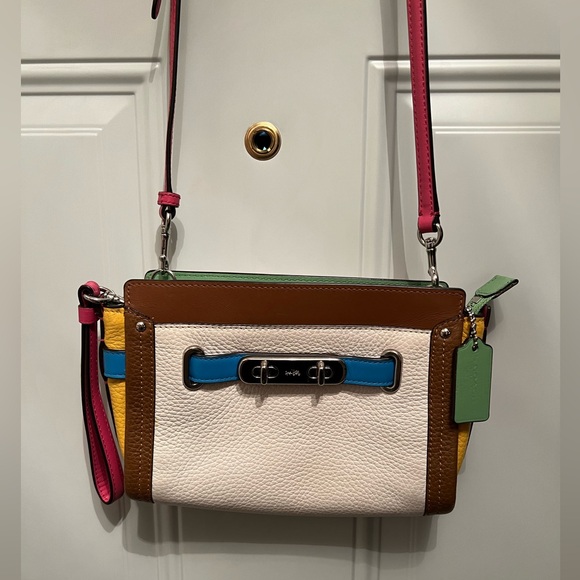 Coach | Bags | Coach Rainbow Colorblock Swagger Wristlet Crossbody ...